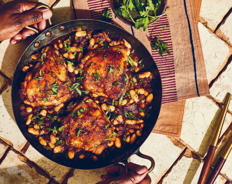 Braised Chicken Thighs with Barbecued White Beans and Scallions ...
